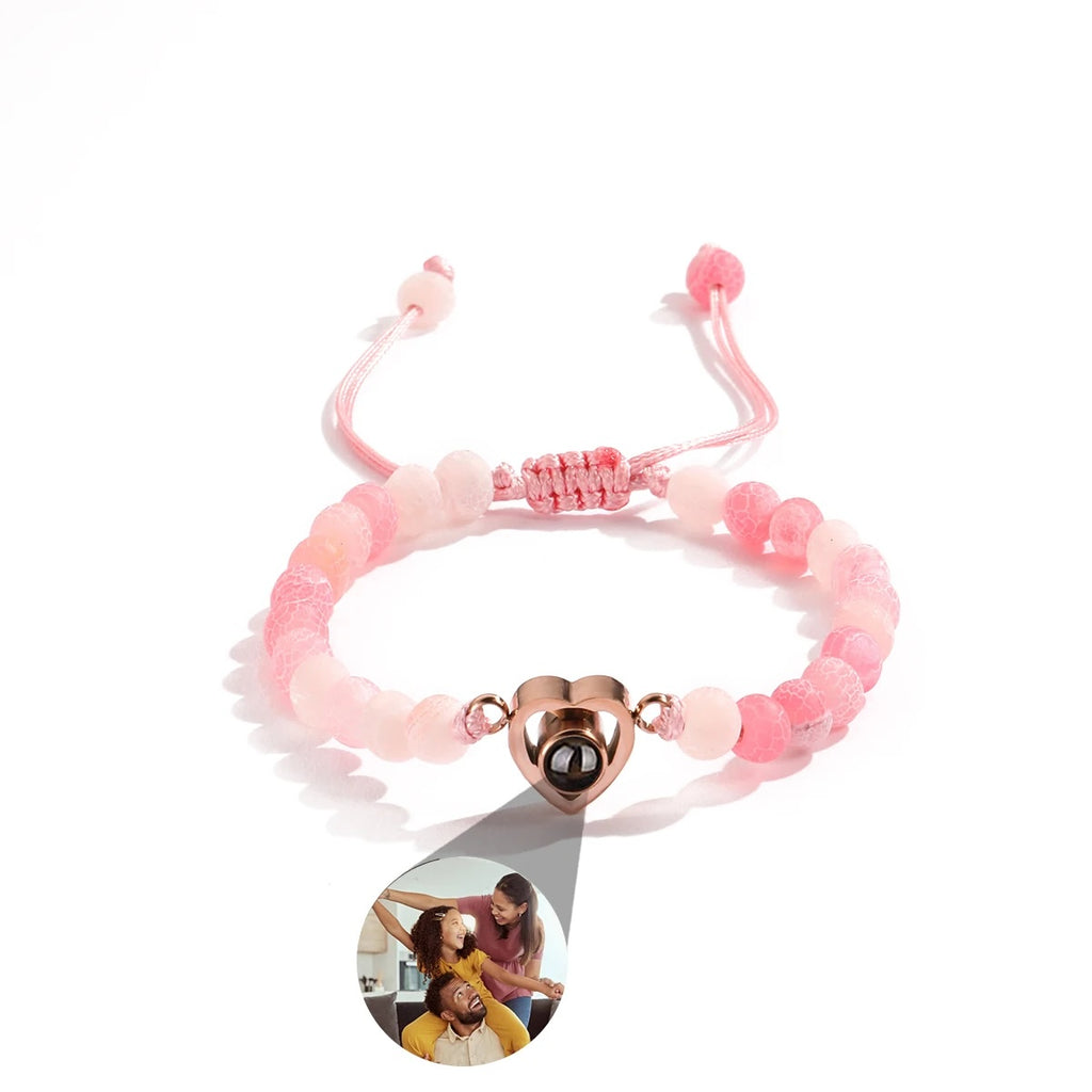 Pulsera con foto en corazón y cuentas azules | Joyas personalizadas ...